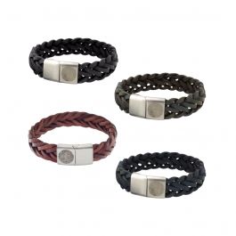 Lederen armband breed met staal sluting en vingerafdruk | DELA